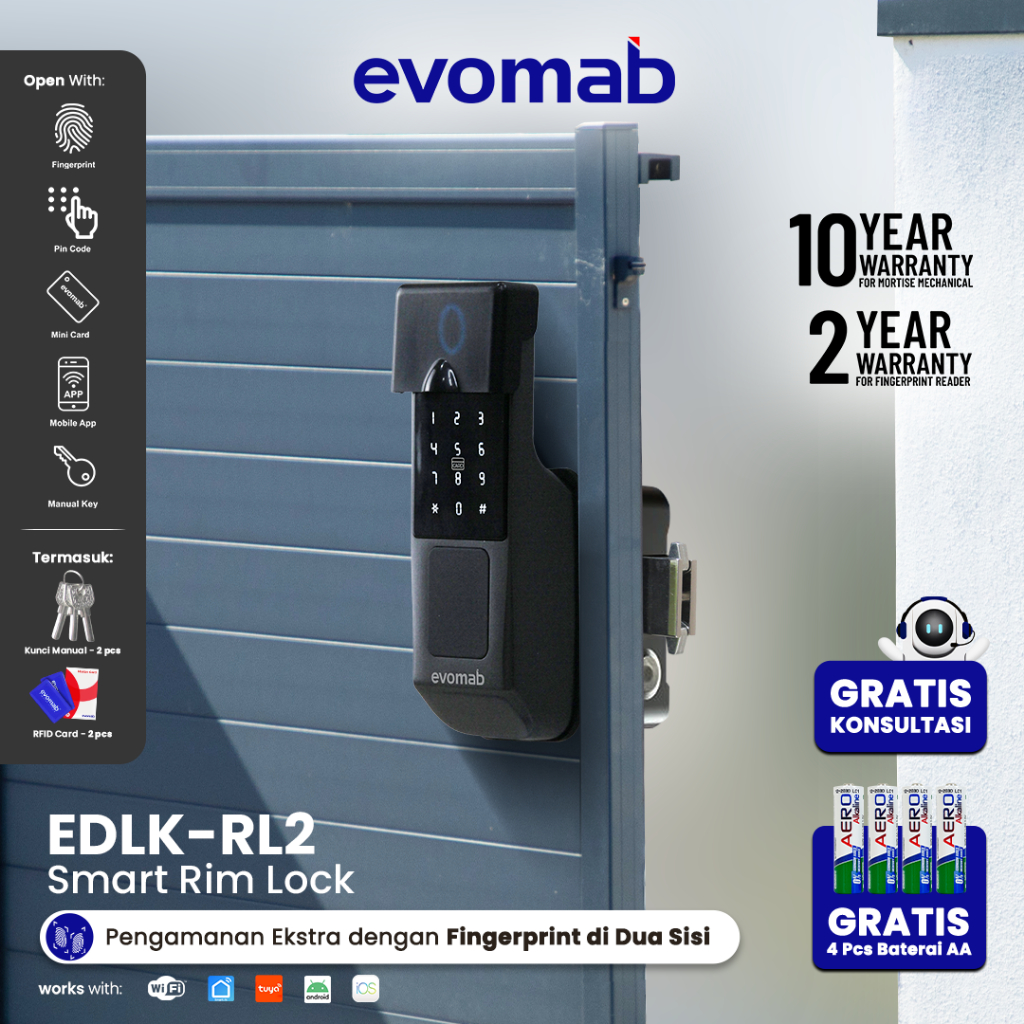 Jual evomab Smart Door Lock Pagar Dual Fingerprint Handle Pintu Kunci ...