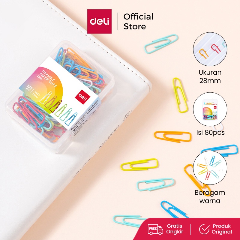 Jual Deli Klip Penjepit Kertas / Paper Clip Warna Warni 80pcs EZ032 ...