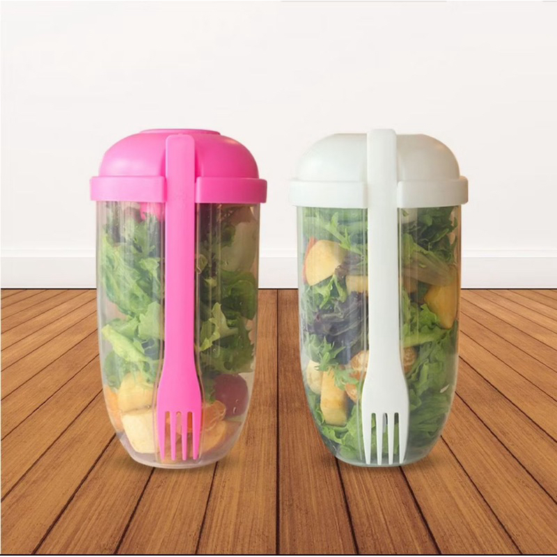 Jual Botol Salad Transparan dengan Sendok Garpu Portable / Gelas Salad ...