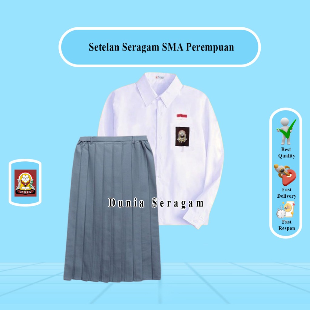 Jual Setelan SMA Baju Seragam Sekolah SMA Panjang Rok Panjang Cewek Perempuan Abu Putih By Dunia ...