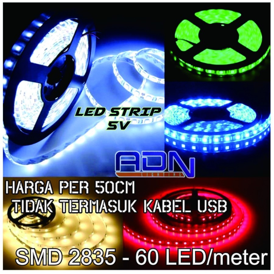 Jual LED Strip Roll 2835 DC 5V USB 5 VOLT ADN UKURAN PER 50 cm | Shopee ...