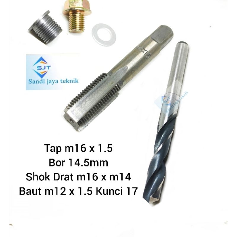 Jual Paket Komplit Tap Set Bor Shok Drat M16xM12 Tap m16x1.5 Mata Bor ...