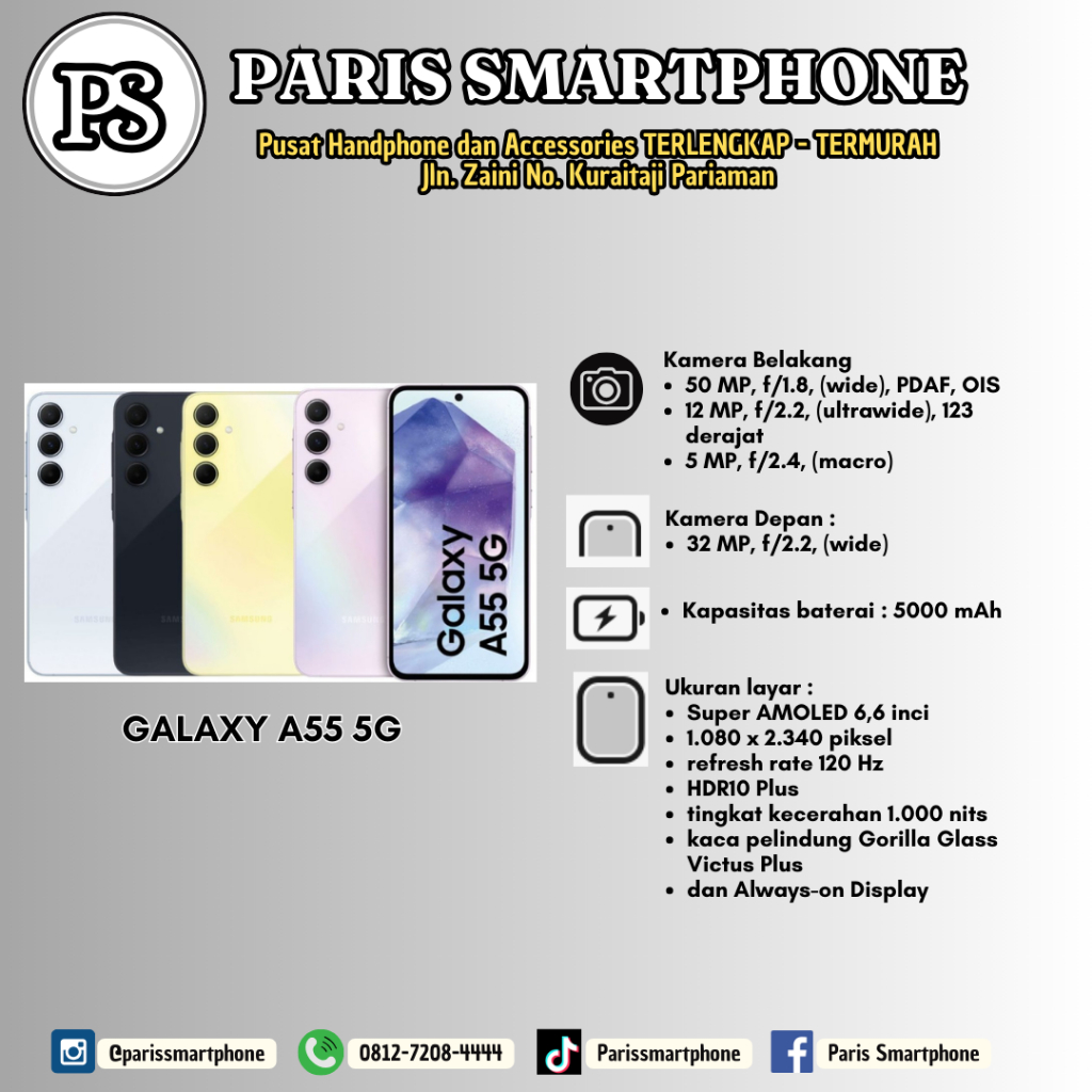 Jual SAMSUNG A55 5G | [RAM 8/128] [32 MP, f/2.2, (wide)] GARANSI RESMI ...
