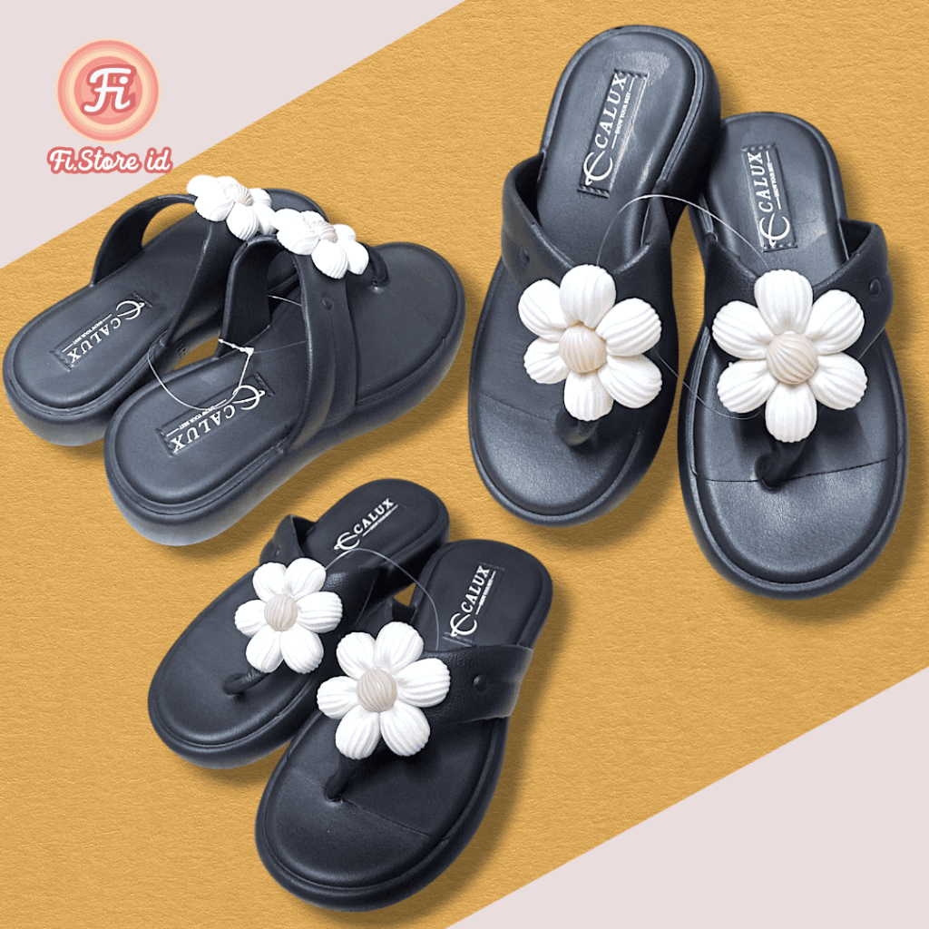 Jual Calux Sandal Jepit Wanita Motif Bunga (Hitam) By Fi.Store id ...