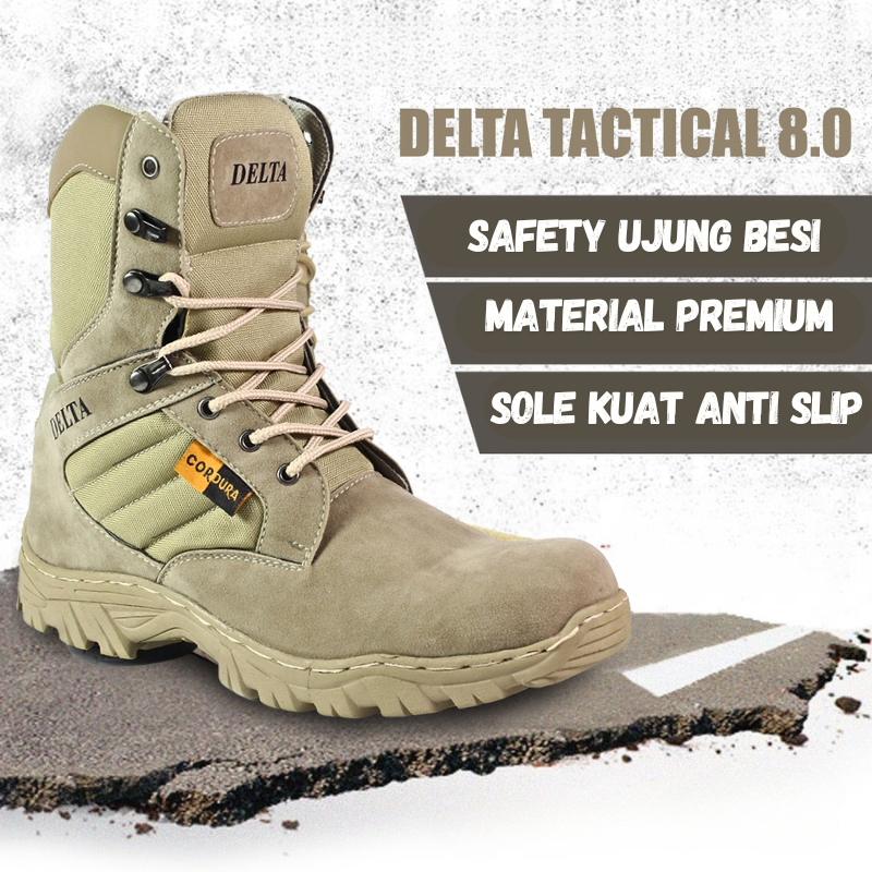 Jual Sepatu Pria Boots Safety Ujung Besi - Cordura Tactical Krem Hitam ...