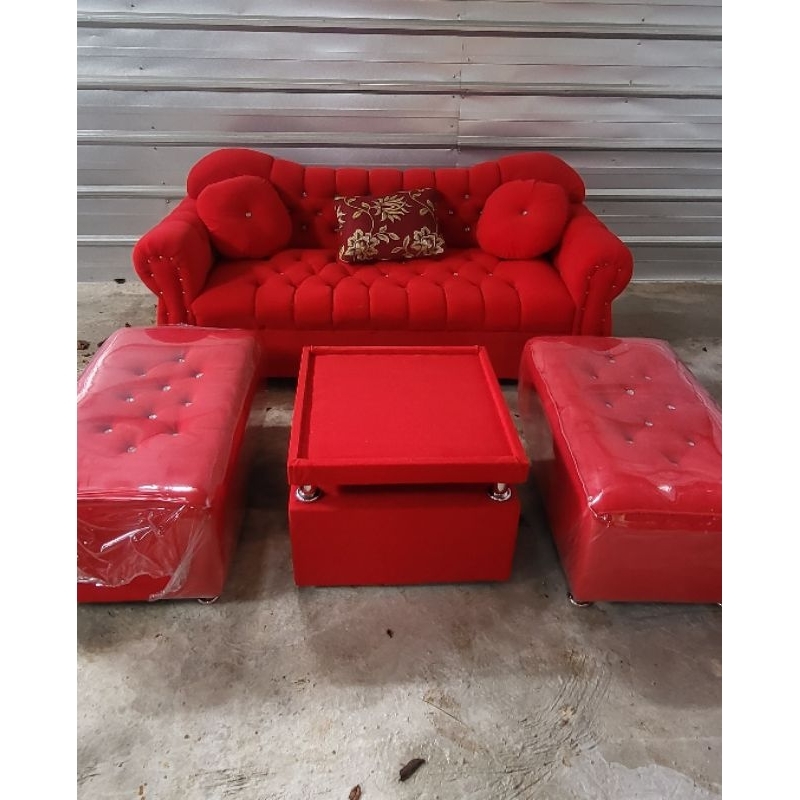 Jual SOFA kancing 3 seater & 2 pukk besar +meja | Shopee Indonesia