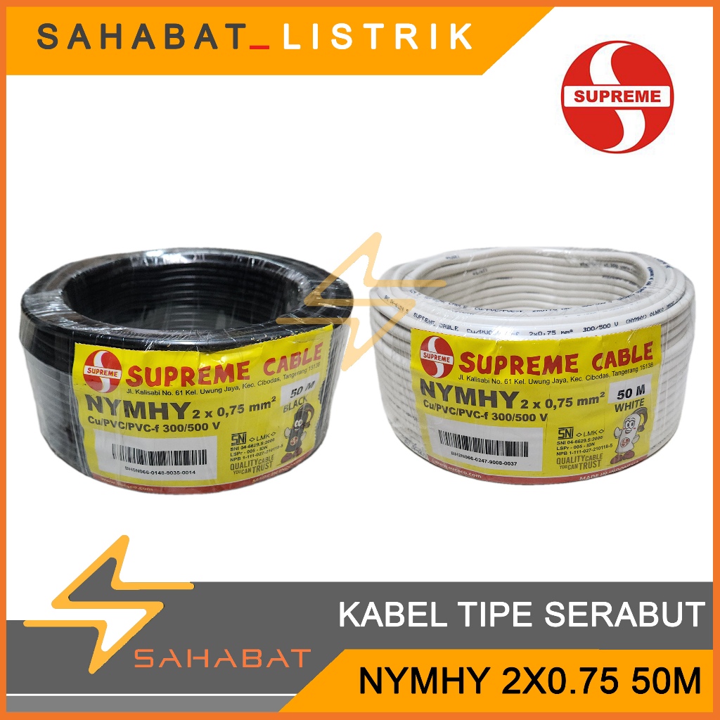 Jual KABEL LISTRIK SUPREME SERABUT NYMHY 2X0.75 50 METER | Shopee Indonesia
