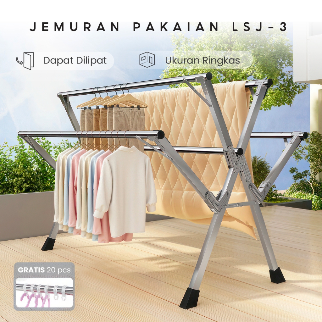 Jual DTG - Rak Jemuran Baju Lipat Stainless Steel Anti Karat Jemuran 5 ...