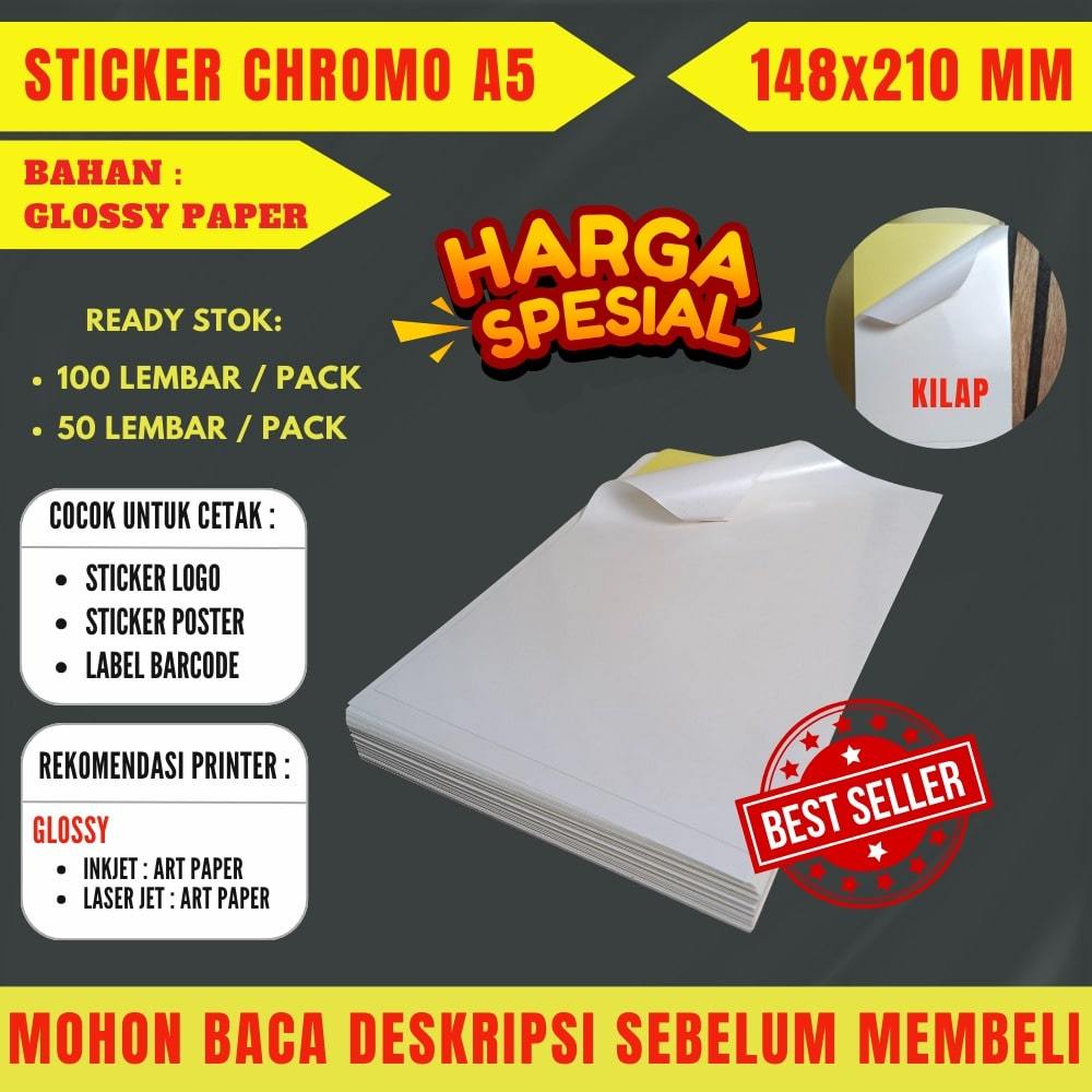 Jual STIKER LABEL CHROMO UKURAN A5 / STICKER CHROMO A5 UK 148 X 210MM ...