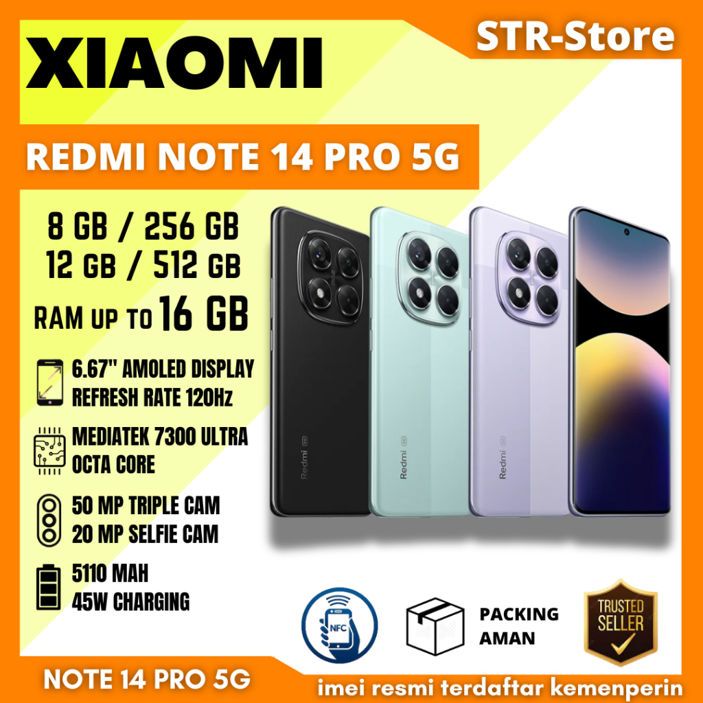 Jual XIAOMI REDMI NOTE 14 PRO 5G 12/512 GB GARANSI RESMI XIAOMI ANDROID ...