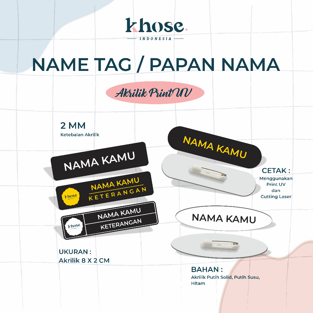 Jual Name Tag Akrilik 8 x 2 cm Print UV / Custom Papan Nama / Nametag ...