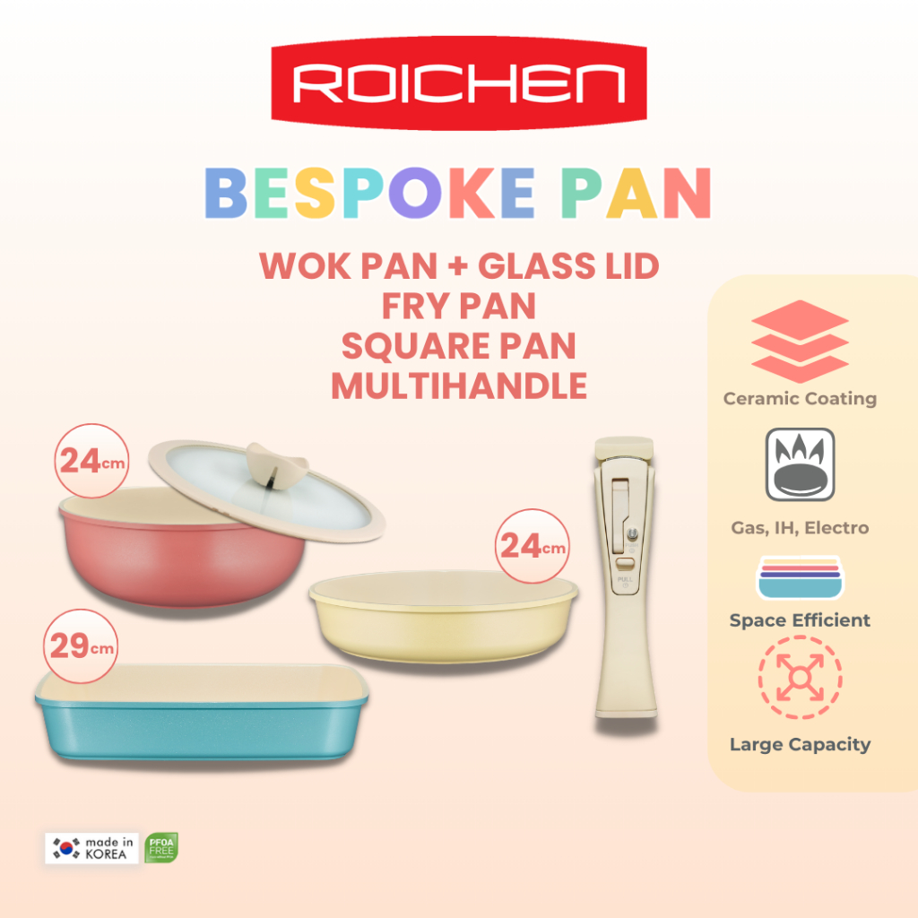 Jual Roichen Bespoke SET: Wok Pan 24cm + Glass LID + Fry Pan 24dm + Square Pan 29cm + Multi ...