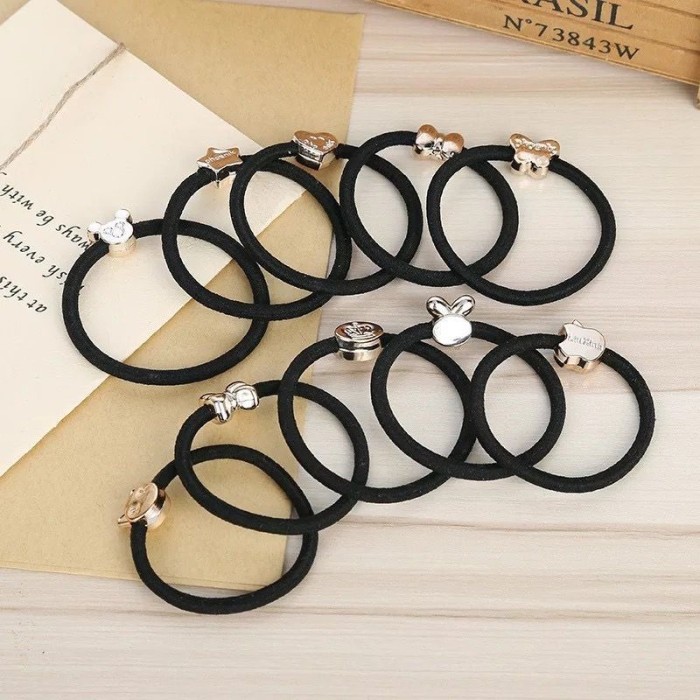 Jual Ikat Rambut Ecer Hitam Bulat Korea Karakter Kuncir Gelang Karet ...