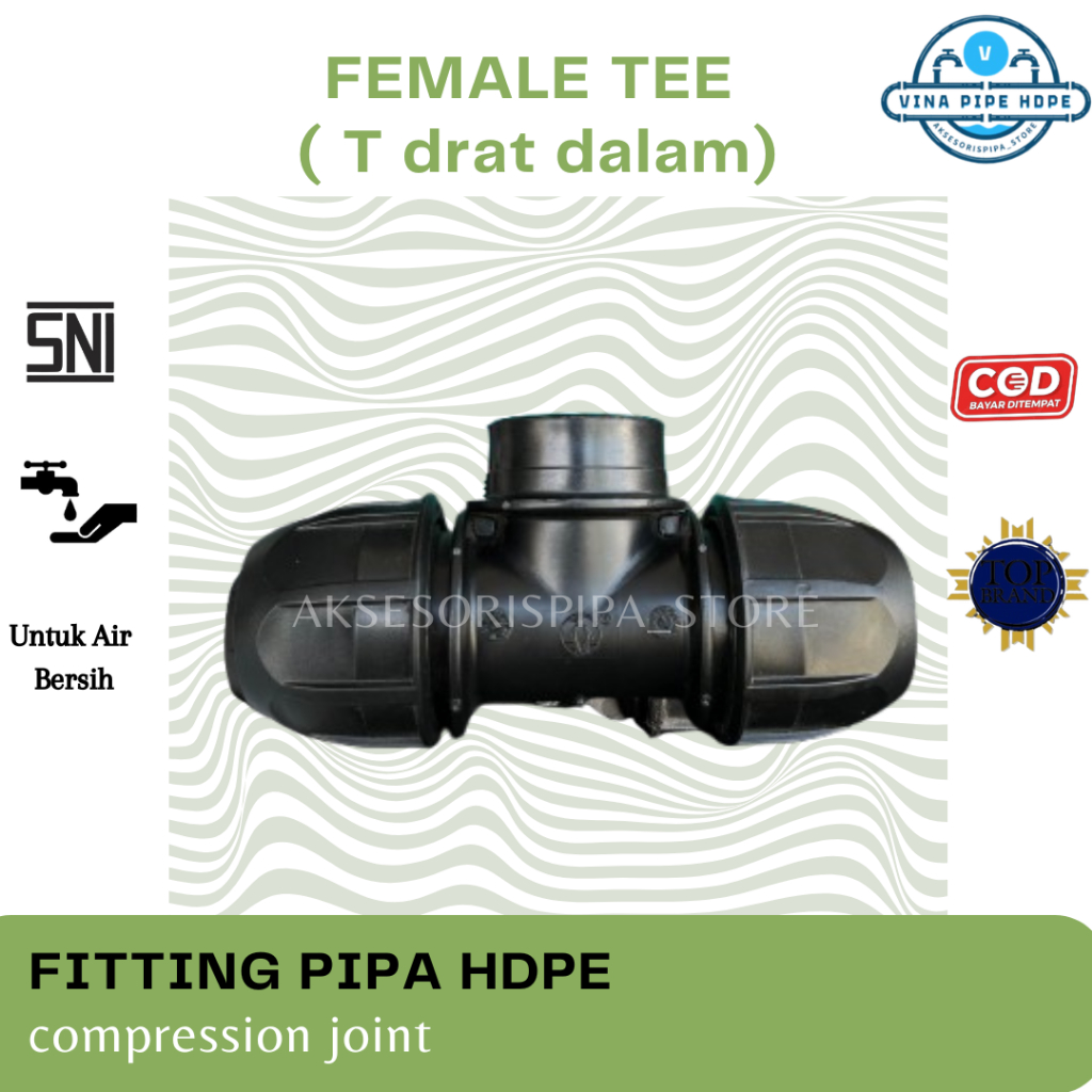 Jual female tee hdpe atau T hdpe drat dalam ukuran 20mm x 3/4 inch ...