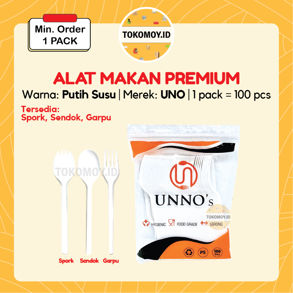 Jual (Isi 100pcs) Alat Makan Plastik Premium UNNO Putih Susu isi 100 ...