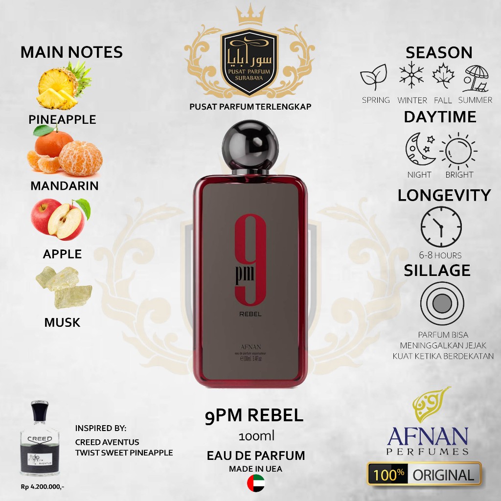 Jual 9pm Rebel Afnan Premium Parfum Pria/Wanita/Unisex Original Made in ...