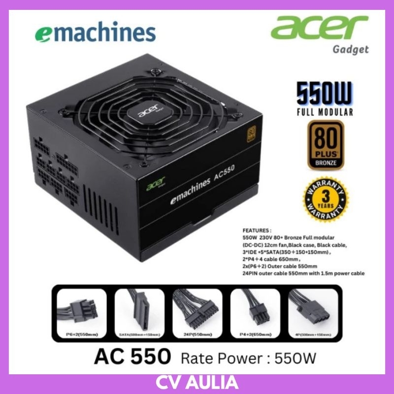 Jual Acer AC550 550w 80+ Bronze Full Modular PSU | Shopee Indonesia