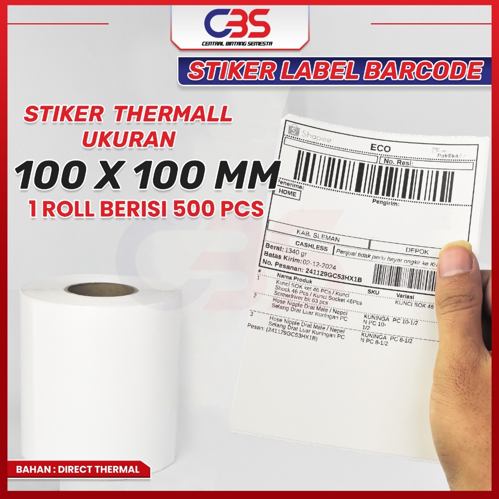 Jual Kertas Sticker Thermal 100 x 100 Label Barcode ROLL 500 pcs | Shopee Indonesia