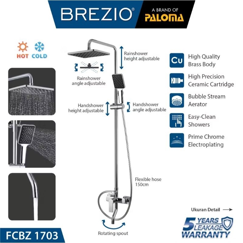 Jual Brezio FCBZ 1703 Keran Air Shower Tiang Set Mixer Panas Dingin Chrome Bergaransi | Shopee ...