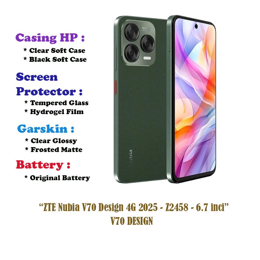 Jual ZTE Nubia V70 Design 4G 2025 - Z2458 - 6.7 inci- Case - Screen ...