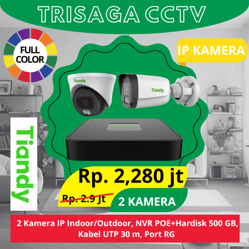 Jual PAKET CCTV TIANDY 2 KAMERA IP FULL COLOR + PERALATAN (KOMPLIT) | Shopee Indonesia