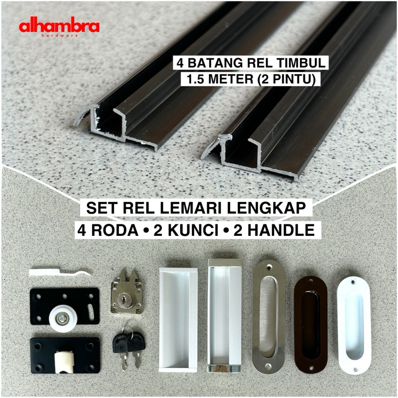 Jual Set Rel Lemari Sliding Model Timbul 380 2 Pintu , Rel Lemari Geser Lengkap Dengan Roda ...