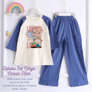 Jual Setcel anak perempuan terbaru 2025 labubu set sablon kartun bahan ...