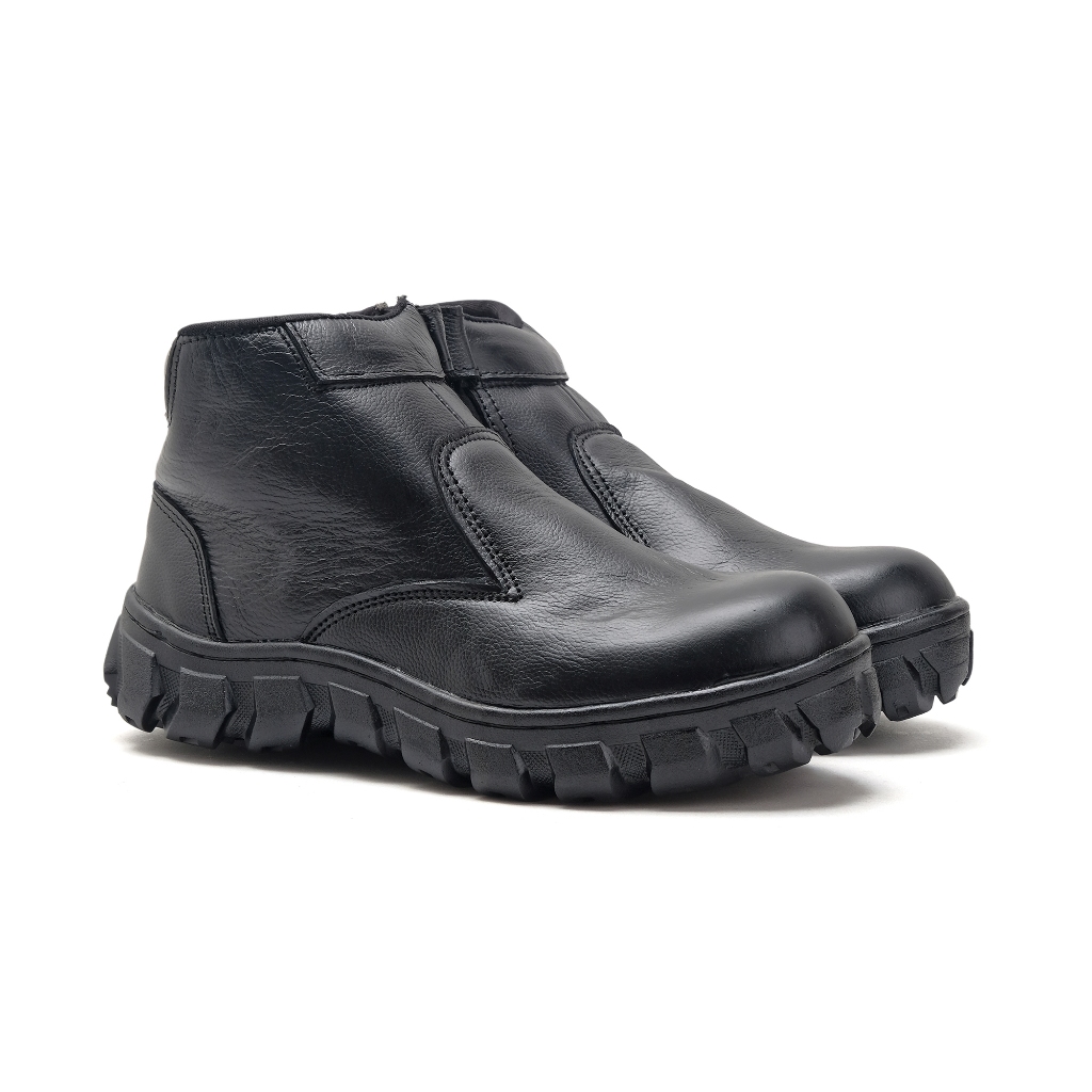 Jual sepatu boots safety kulit asli catless zipper hitam ujung besi ...