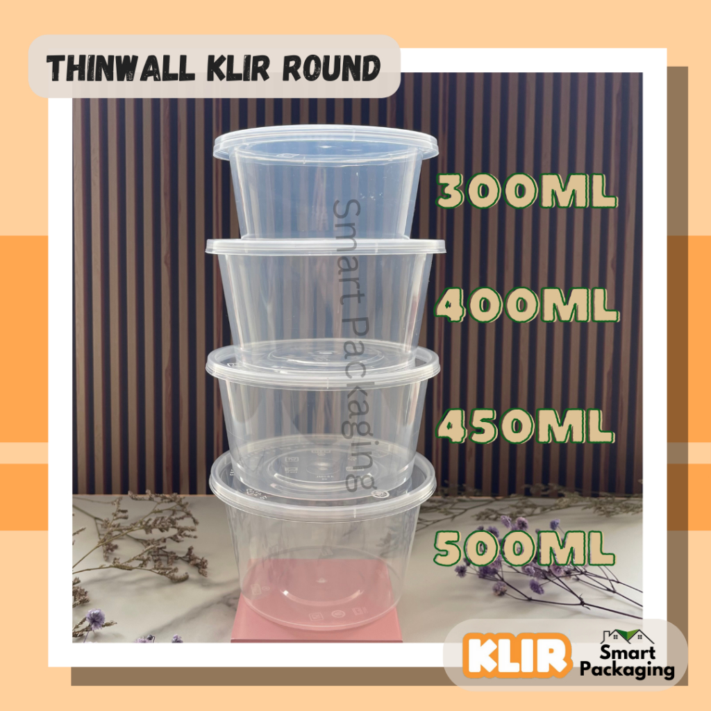 Jual [ISI 25 PCS] Thinwall KLIR Round 300ml 400ml 450ml 500ml / Mangkok Plastik Datar / Mangkuk ...
