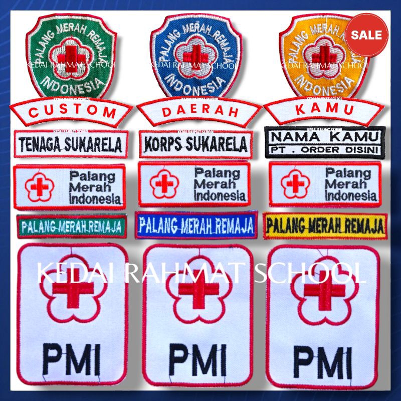 Jual Set (3pcs) Bed Badge Bordir Atribut PMI PMR Mula Wira Madya SD SMP ...
