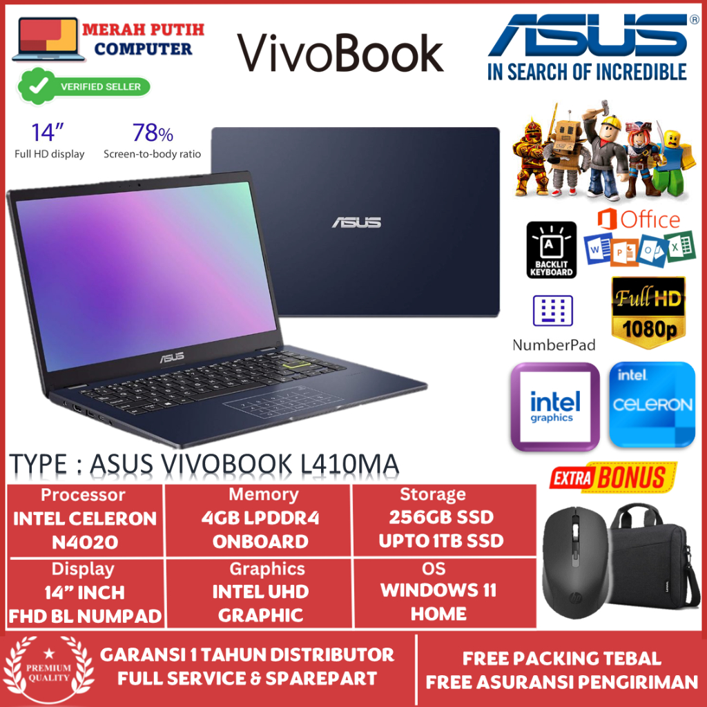 Jual Laptop Murah Asus VIvobook L410MA Intel Celeron N4020 4GB 1TB Ssd ...