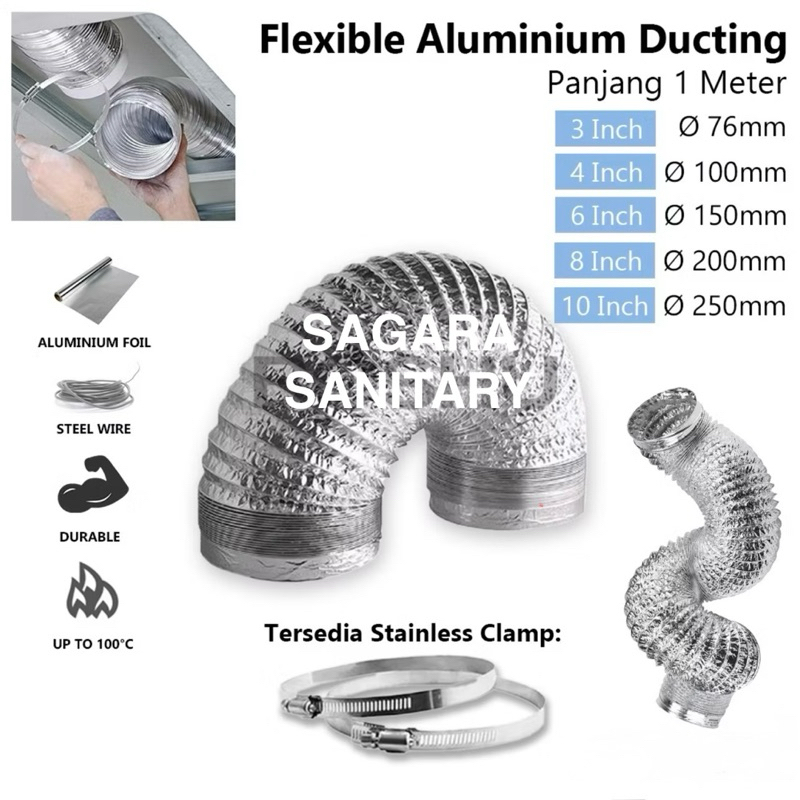 Jual Pipa exhaust cooker hood flexible ducting 3 in / 4 in / 5 in / 6 ...