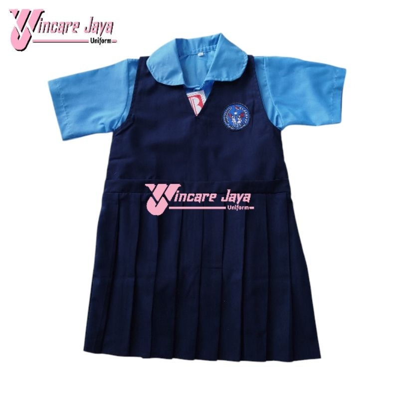 Jual seragam TK biru Dongker perempuan plisir seragam TK biru navy ...