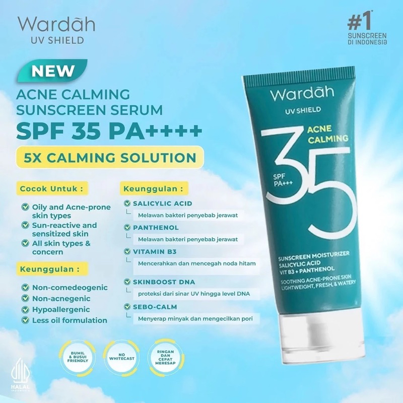 Jual Wardah UV Shield Acne Calming Sunscreen Moisturizer SPF 35 PA+++ | Shopee Indonesia