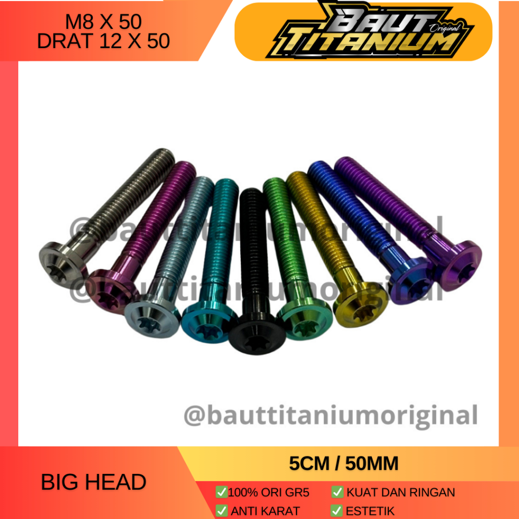 Jual Baut Titanium Gr5 M8x50 Drat 12 x 50 Big Head | Shopee Indonesia
