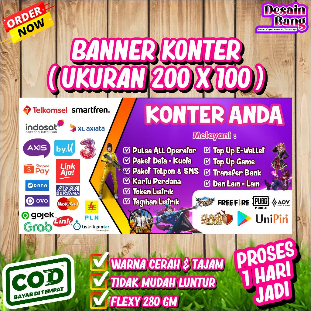 Jual Spanduk/Banner Konter Ukuran 200 x 100 (custom) Bisa Ubah Nama | Shopee Indonesia