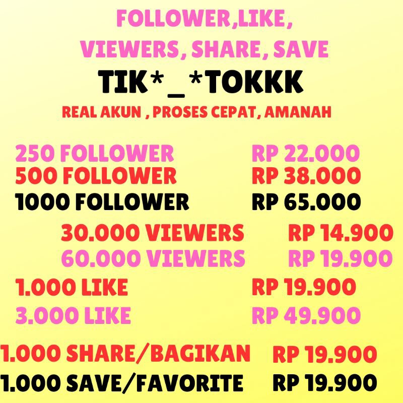Jual FOLLOWER LIKE VIEW SAVE SHARE TIK√√TOKK BERGARANSI AMANAH | Shopee Indonesia