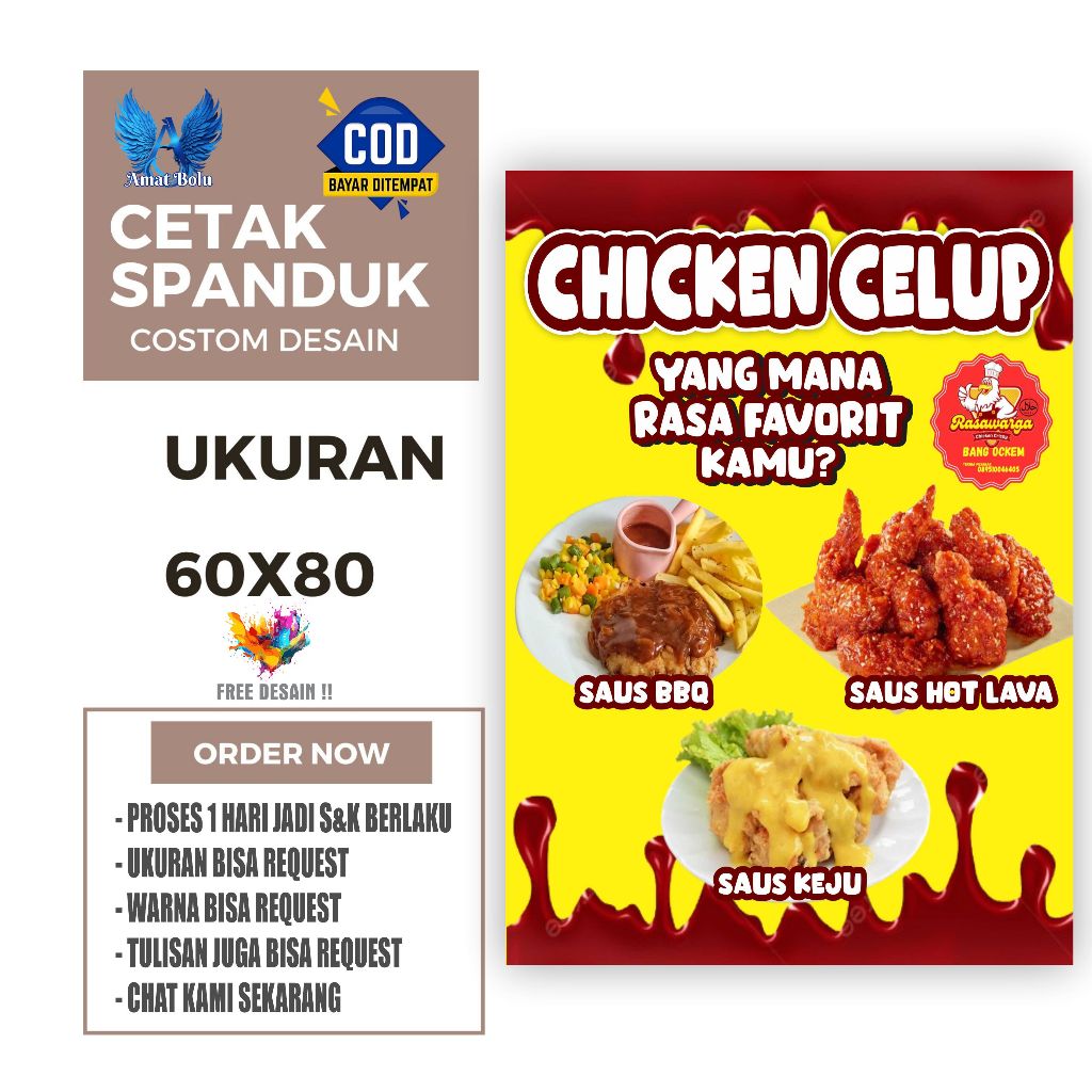 Jual Cetak Spanduk Banner CHICKEN CELUP Costom Desain | Shopee Indonesia