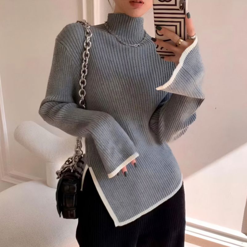 Jual Silvia Atasan Knit Rajut Wanita Turtle Neck Kerah Tinggi Top Blouse Inner Baju Atasan ...