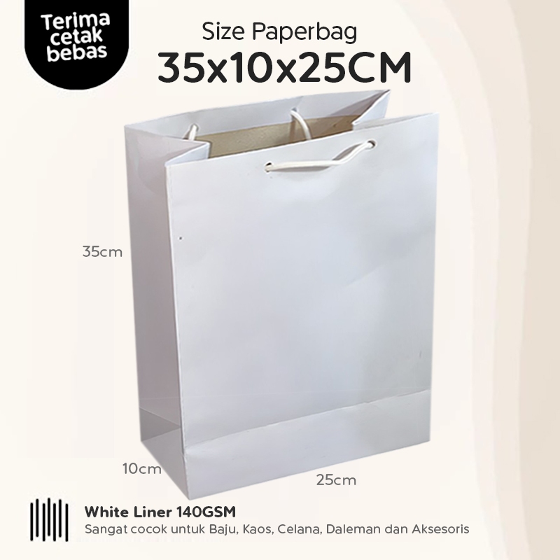 Jual (LINER)Paper Bag Putih Jumbo 35x10x25 CM, Paperbag Polos Packing ...