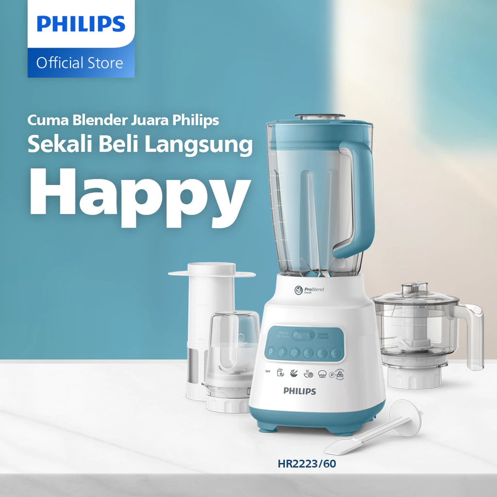 Jual PHILIPS Blender Plastik HR2223/60 | Misty Blue | 2 Liter | Chopper ...