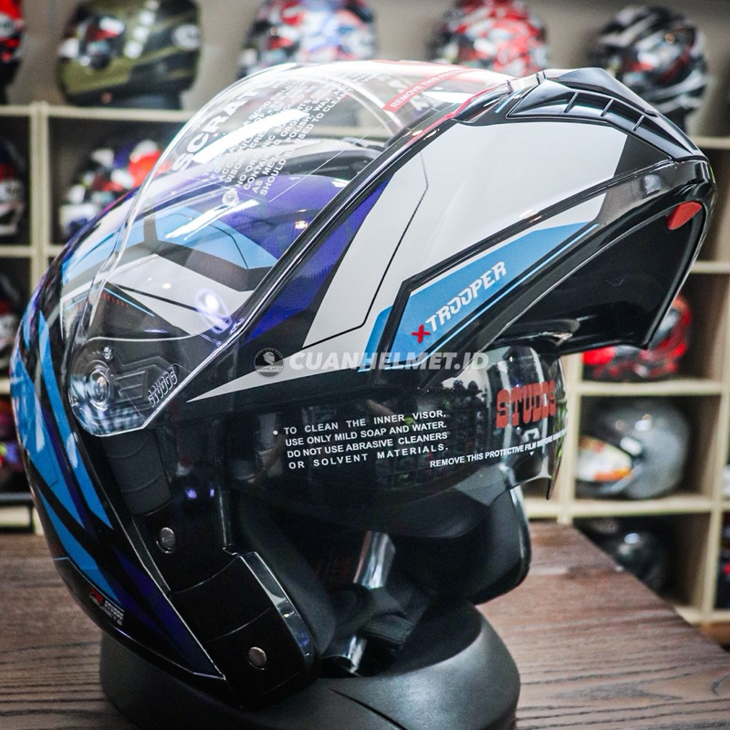 Jual Helm Modular Studds Trooper D2 Black Blue N6 White Helm Flip Up ...