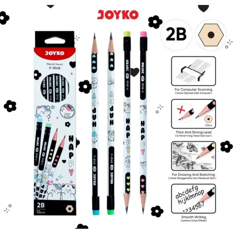 Jual Pensil Joyko P-121 2B Rainbow dan Pensil P-8148 Motif Cat (HARGA ...
