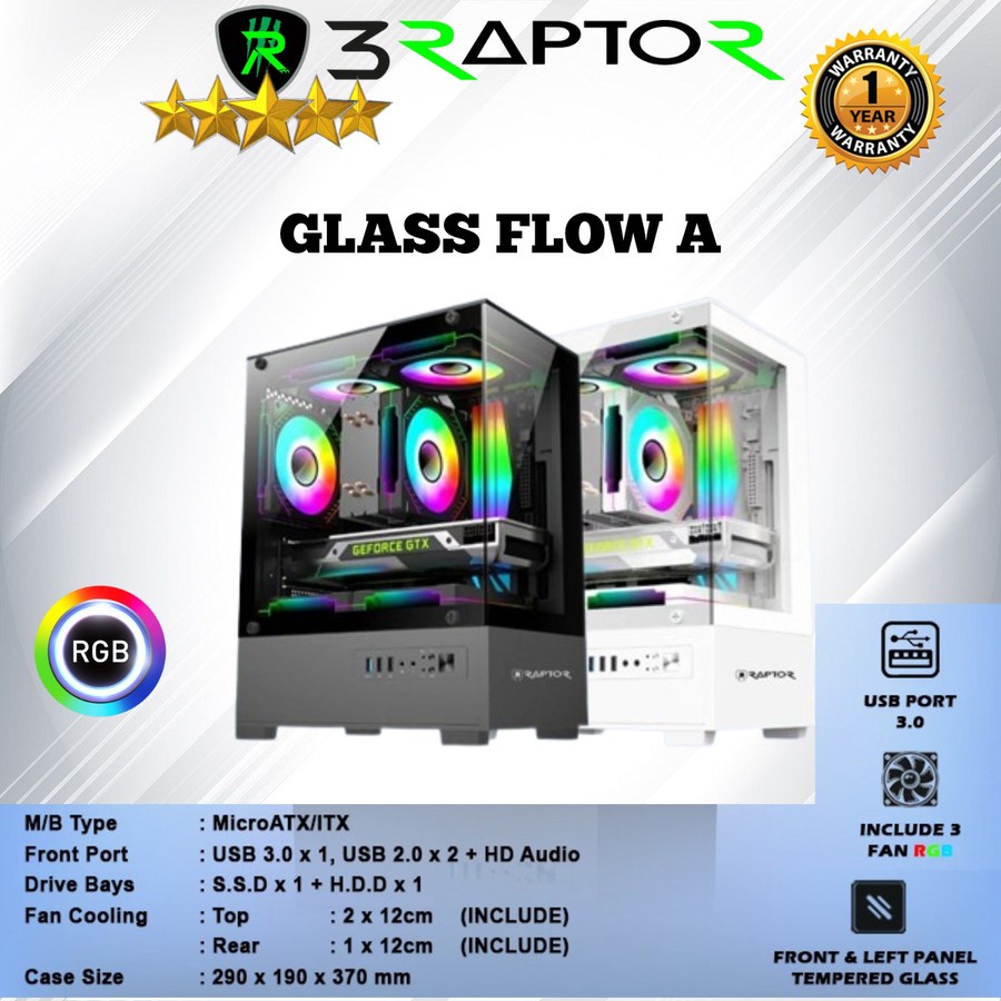 Jual Casing PC Gaming Raptor Glass Flow A Free 3 Fan RGB M-ATX / ITX ...