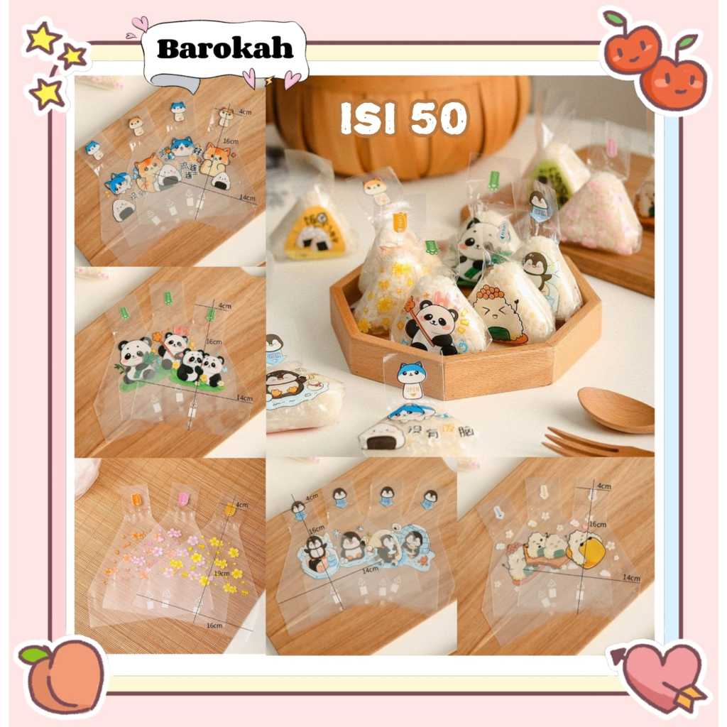 Jual [BAROKAH] 1 Set 50 LEMBAR Plastik Pembungkus Nasi Onigiri Roti Kue ...