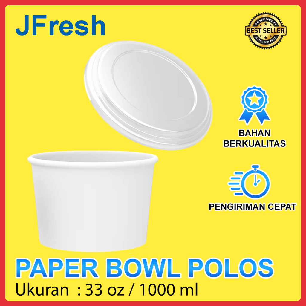 Jual Paper Bowl Polos Putih Dengan Tutup Lid Ukuran 33oz / 1000ml Food ...