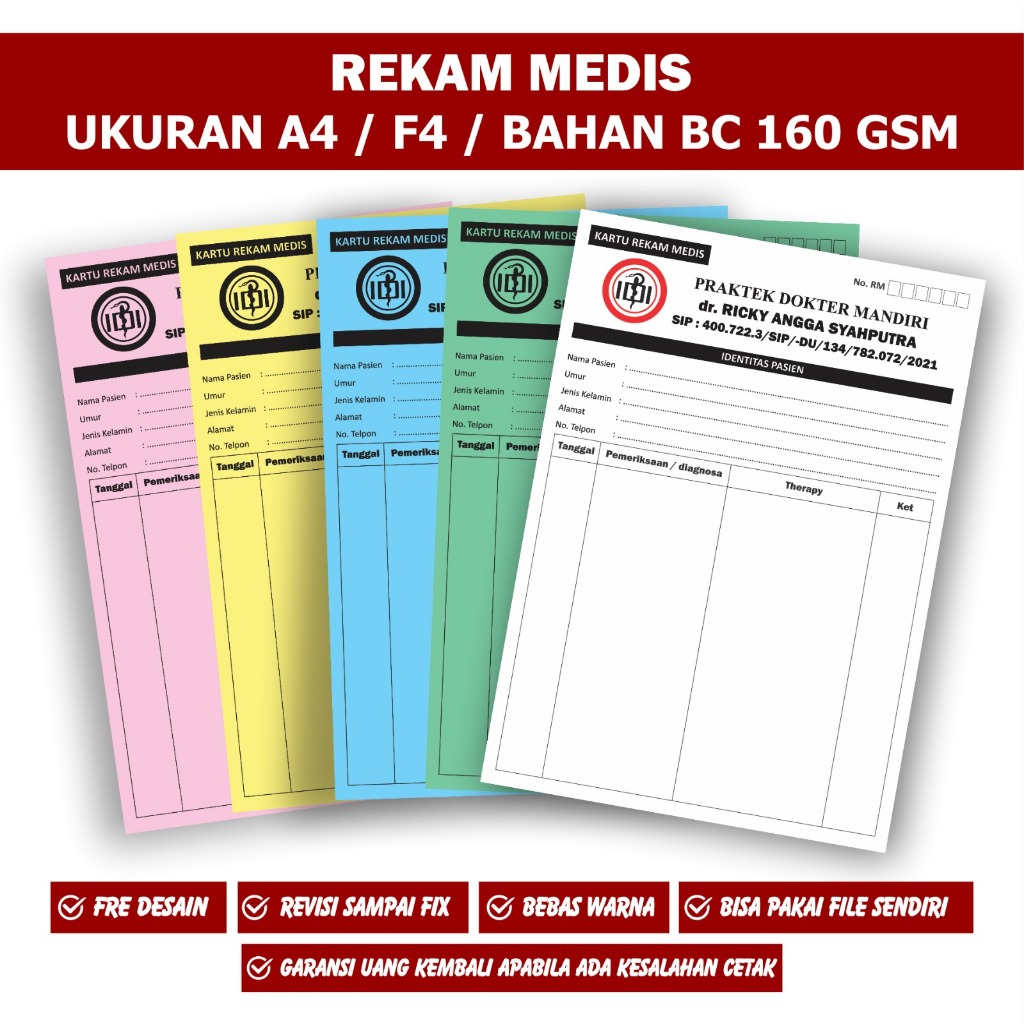 Jual Kartu Rekam Medis / Medical Record Card Ukuran A4 / F4 2 sisi ...