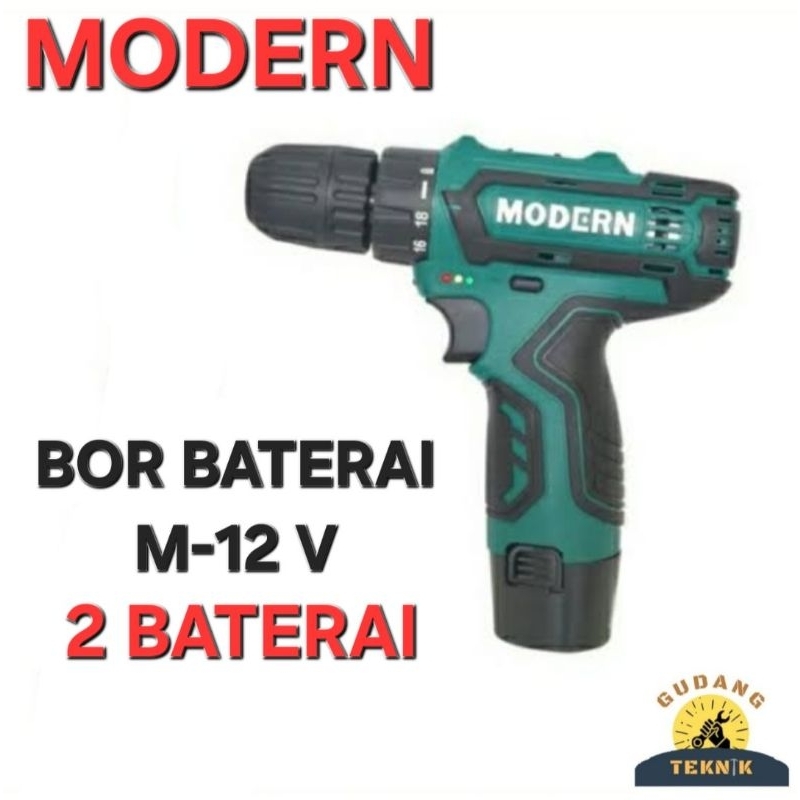 Jual MODERN Bor Cordless Drill Tangan M-12 V / Bor Baterai Charger Cas ...
