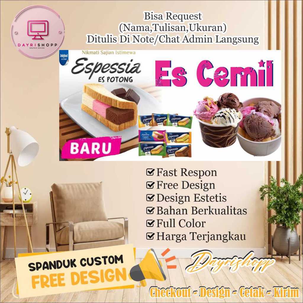 Jual Size 100x50 Cm,Spanduk Banner Es Pessia Putih Es Cemil Cantik ...
