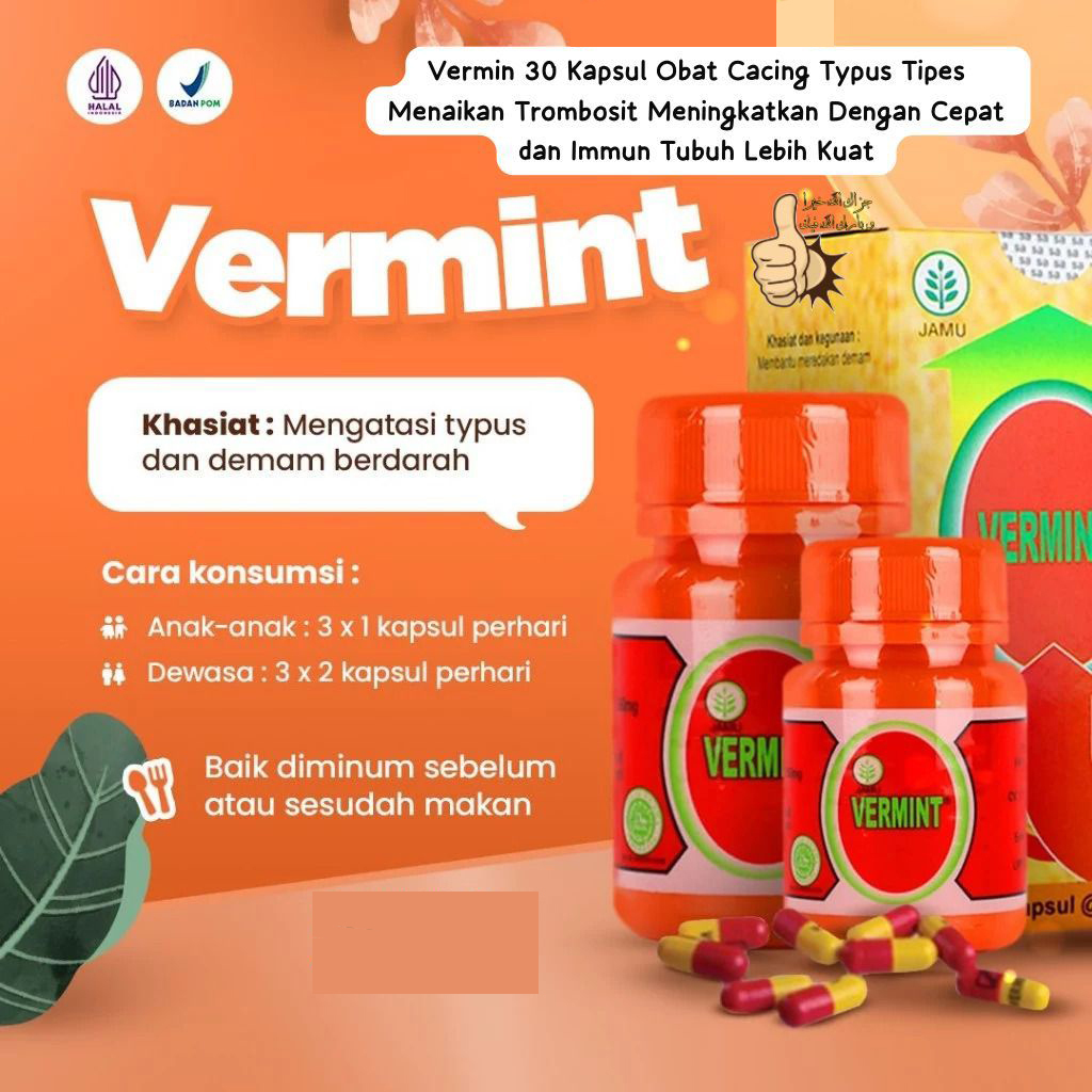 Jual Vermint 30 Kapsul Obat Cacing Typus Tipes Menaikan Trombosit ...